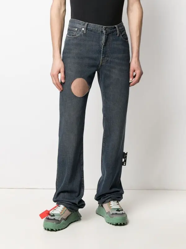 Off-White Distressed Straight Leg Jeans