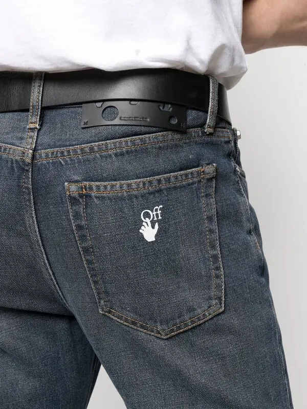 Off-White Distressed Straight Leg Jeans