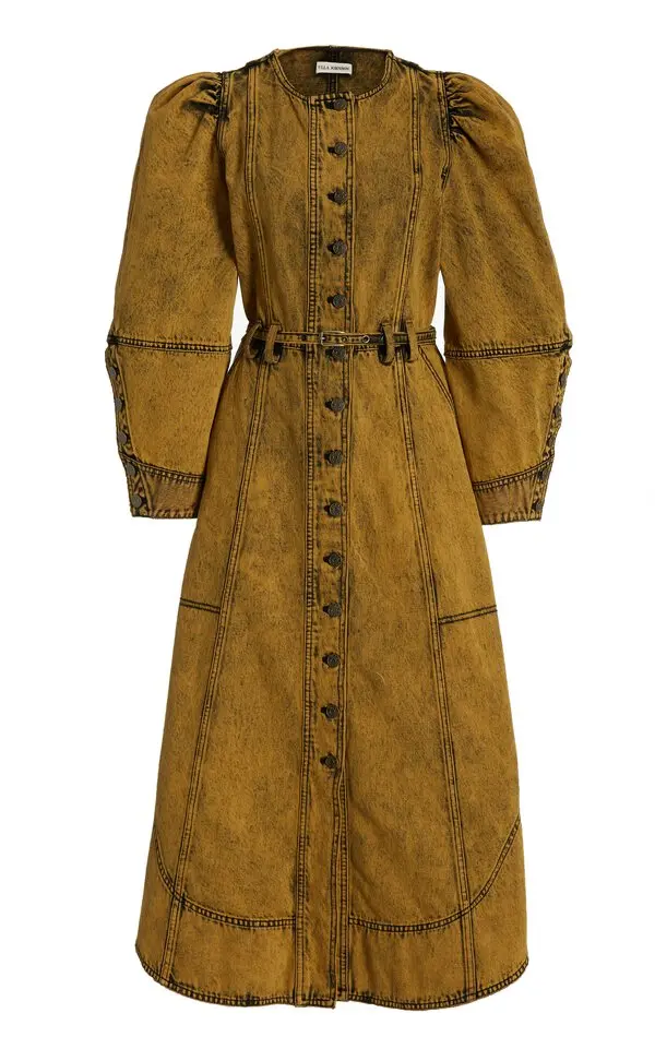 Ulla Johnson Starr Denim Midi Dress - Yellow | Editorialist