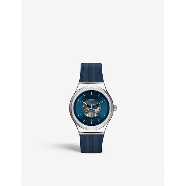 Swatch Yis430 Blurang Stainless Steel And Rubber Automatic Watch