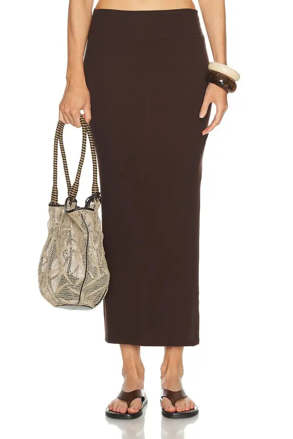 Enza Costa Stretch Silk Knit Essential Skirt - Chocolate