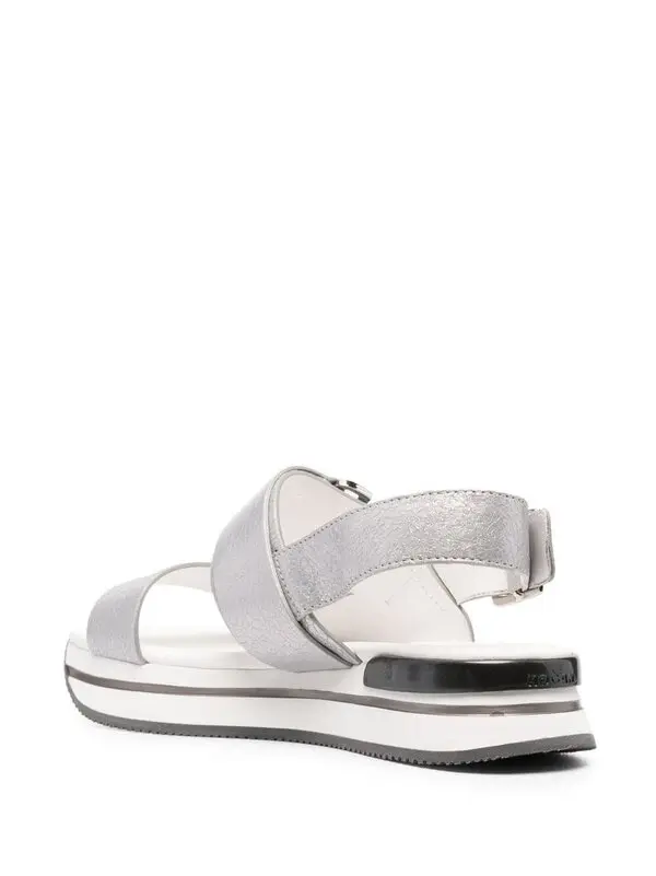 Hogan Silver-tone Leather Platform Sandals