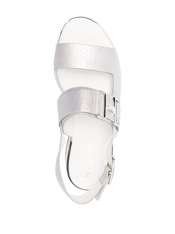 Hogan Silver-tone Leather Platform Sandals