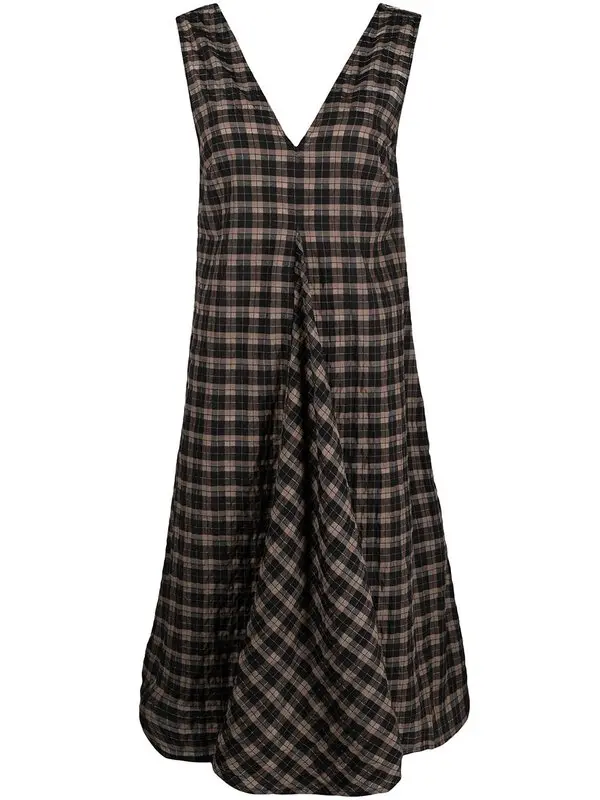 Ganni Seersucker Check Midi Dress In Brown - 30% Off | Editorialist