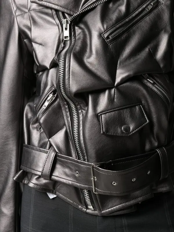 ジャケット・アウター 2005aw comme des garcons leather jacket Black Comme Des Garçons asymmetric-hem Artificial Leather Jacket