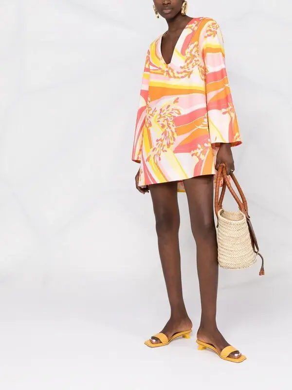 pucci beach dress Emilio Lily Print Mini - Orange Cape on the shoulders size-guide:body-measurement V Neck White House size:01