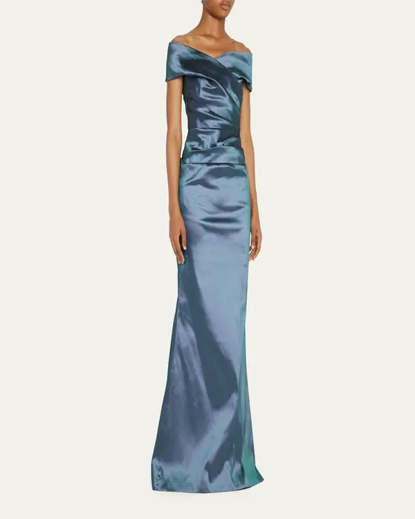 Rickie Freeman For Teri Jon Off-shoulder Taffeta Gown