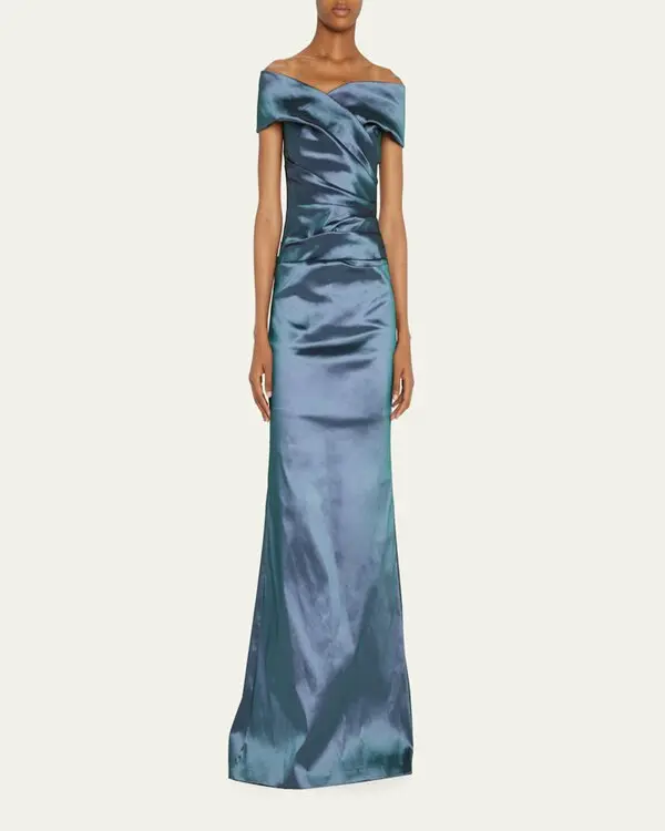 Rickie Freeman For Teri Jon Off-shoulder Taffeta Gown