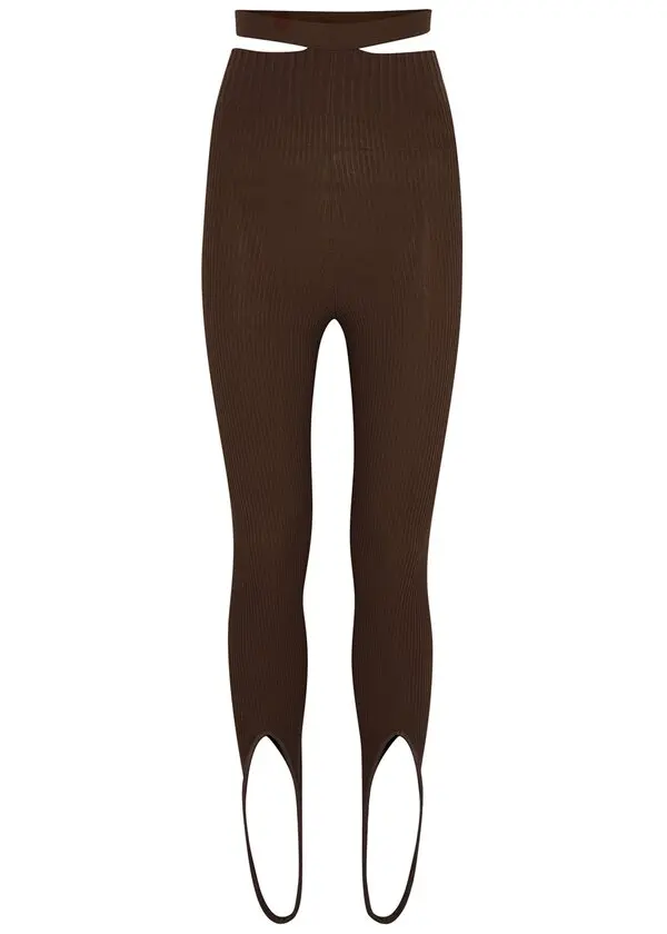 ANDREĀDAMO Brown Ribbed-knit Stirrup Leggings