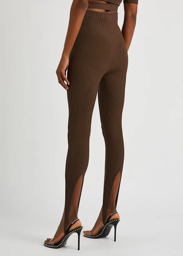 ANDREĀDAMO Brown Ribbed-knit Stirrup Leggings