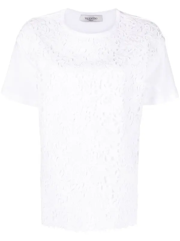 Valentino Garavani Logo Print Lace-panel T-shirt - White