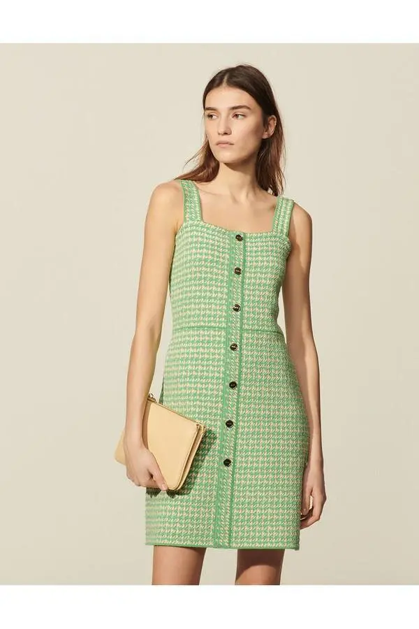 sandro green tweed dress SANDRO SERAPHINA RHINESTONE FANCY KNIT CARDIGAN & MAXI SKIRT SET – MIN