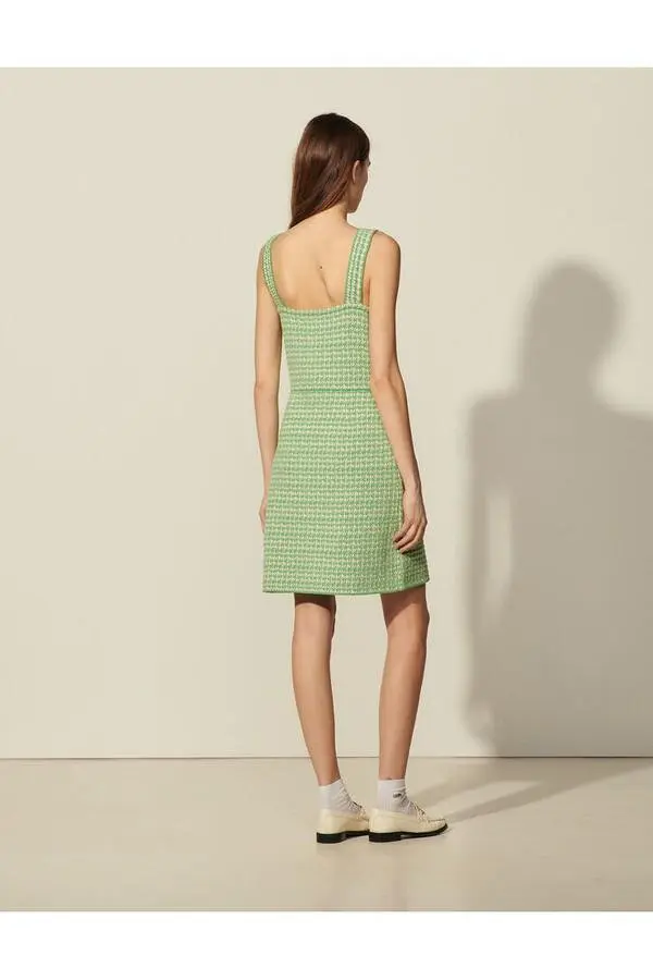 Sandro Strappy Dress In Fancy Tweed In Green - 50% Off | Editorialist