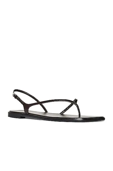 The Row Constance Leather Flat Sandals In Brown In Mocha - 40% Off