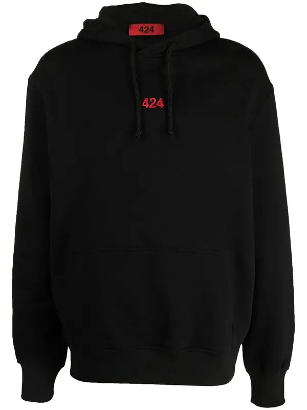 424 Logo Embroidered Cotton Hoodie - Black