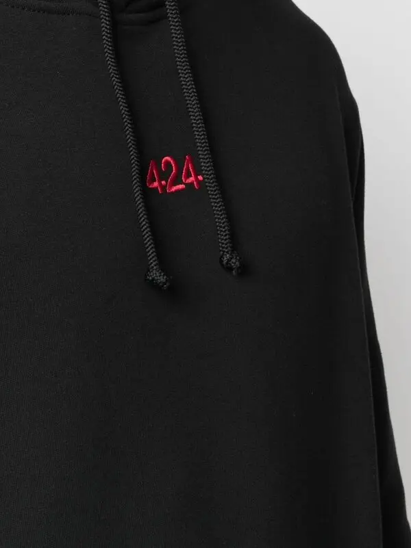 424 Logo Embroidered Cotton Hoodie - Black