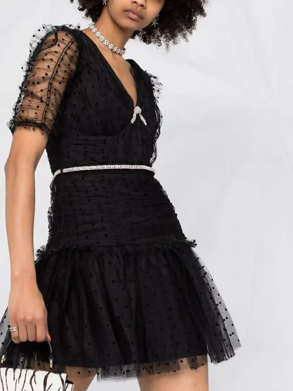 Self-Portrait Polka-Dot Tulle Mini Dress In Black - 39% Off