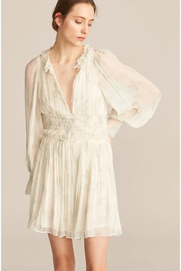 Rebecca Taylor Long-Sleeve Toile Ruched Dress In Natural - 40% Off |  Editorialist
