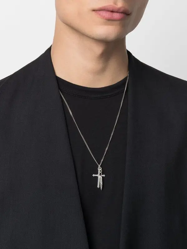 Emanuele Bicocchi Cross And Feather Necklace