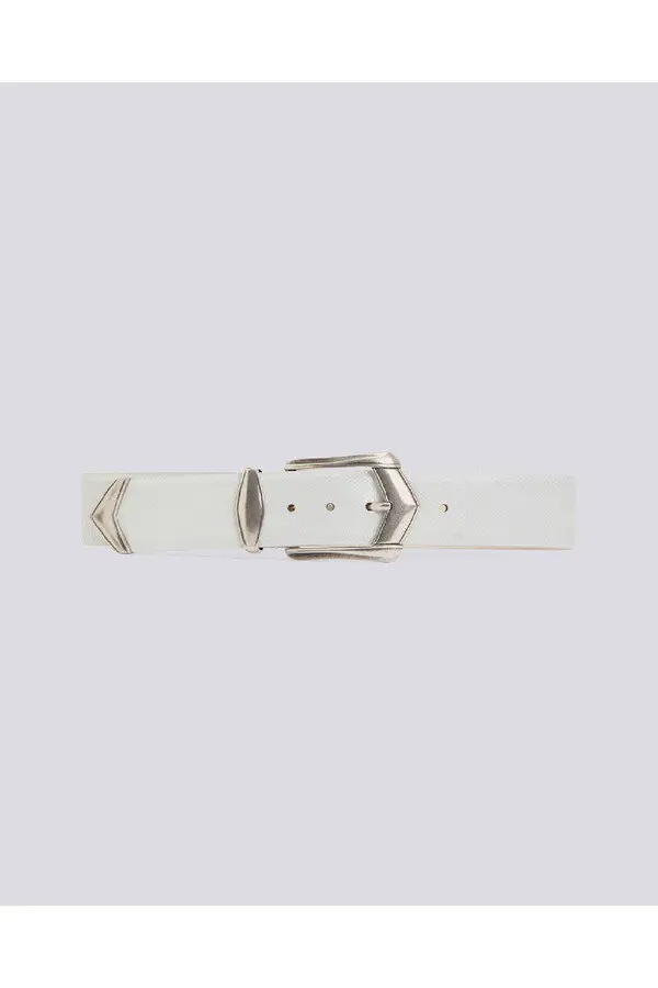 Iro Paris Tulpa Wide Leather Western Buckle Belt In White  display picture 1