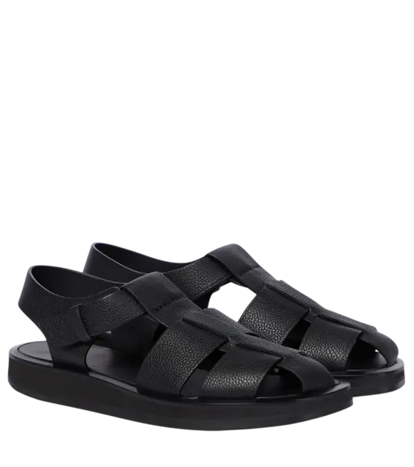 THE ROW Fisherman Leather Sandals - Black