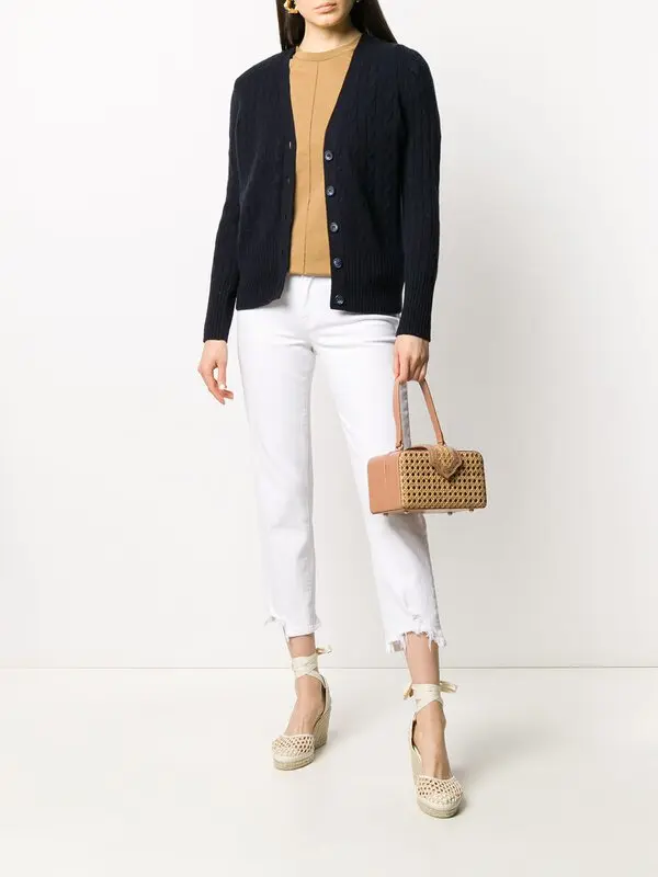 N.peal V-neck Cable Knit Cardigan - Blue