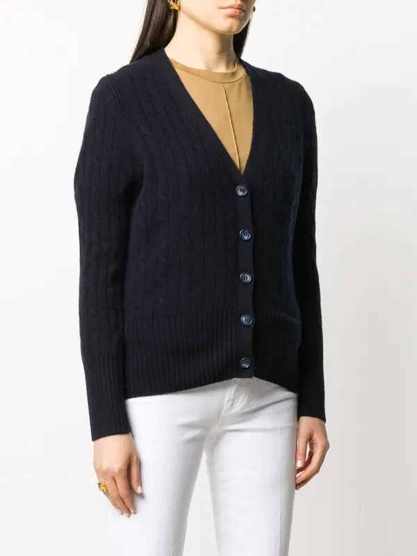 N.peal V-neck Cable Knit Cardigan - Blue