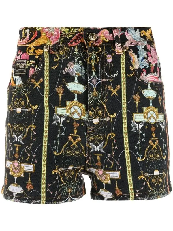 Versace Baroque-print Cotton Shorts - Black