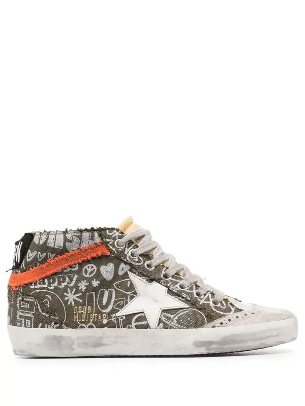 GOLDEN GOOSE Mid Star Lettering Print High-top Sneakers