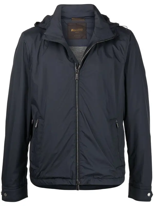 MOORER Hooded Zip-front Jacket - Blue