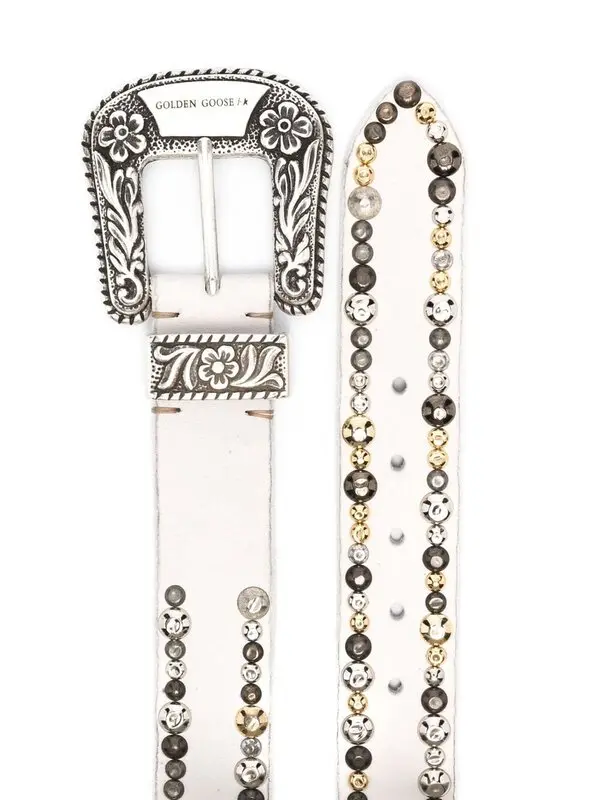 GOLDEN GOOSE Stud-embellished Leather Belt - White