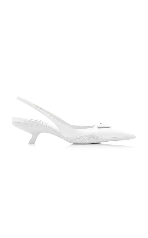 Prada Logo Leather Slingback Pumps - White