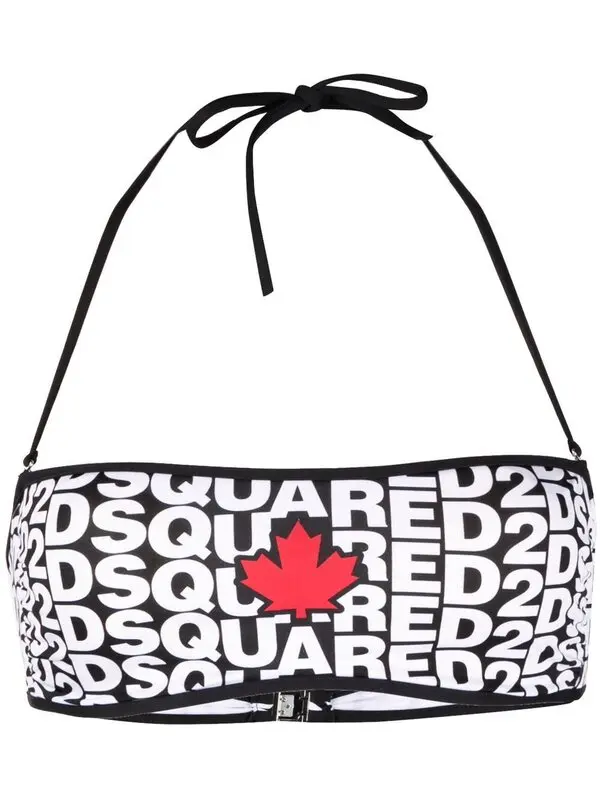 Dsquared2 Reversible Bikini Top With All-over Logo Print - Black