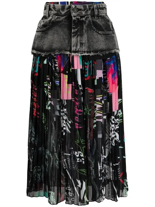 DIESEL® Denim-panel Pleated Skirt