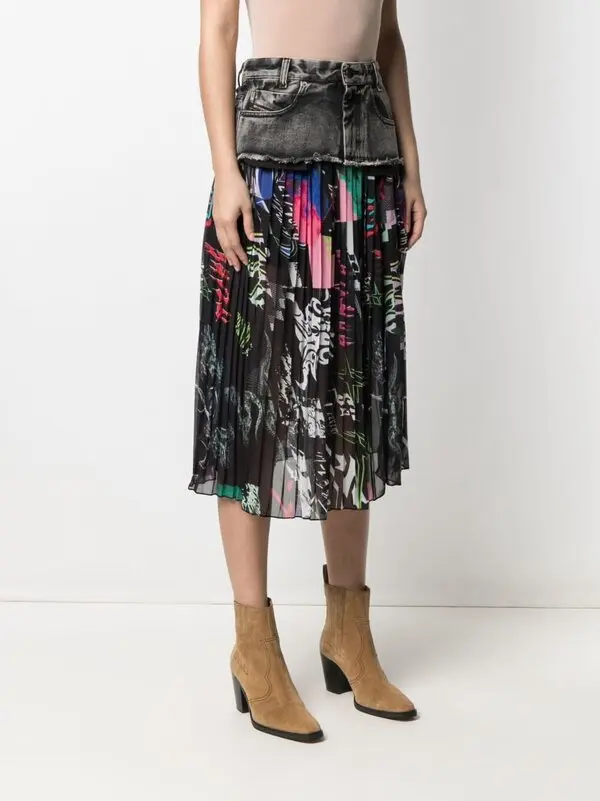 DIESEL® Denim-panel Pleated Skirt