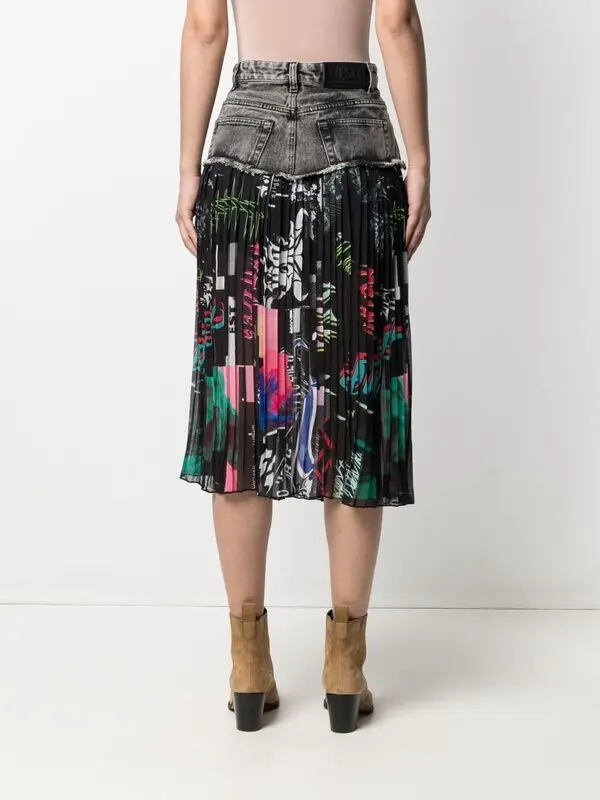 DIESEL® Denim-panel Pleated Skirt