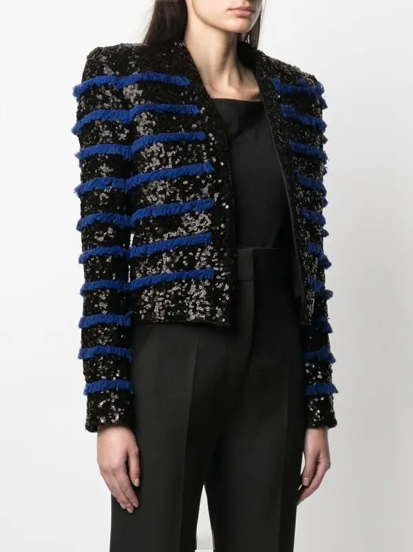 Balmain Sequin Embellished Fringed Jacket