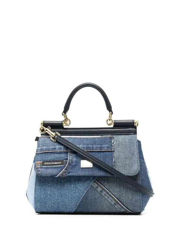 Dolce & Gabbana Small Sicily Patchwork Denim Tote Bag - Blue