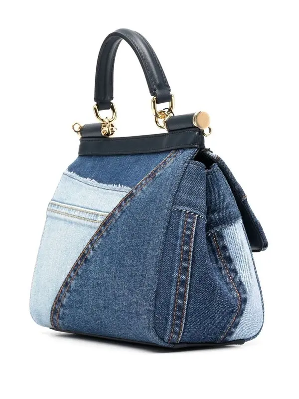 Dolce & Gabbana Small Sicily Patchwork Denim Tote Bag - Blue