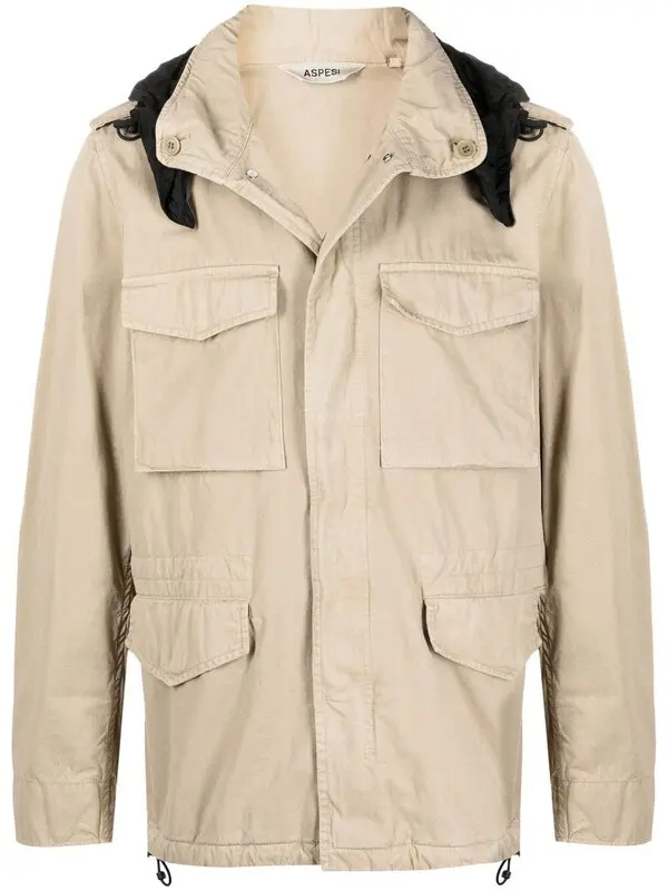Aspesi Concealed Hood Military Jacket - Neutrals