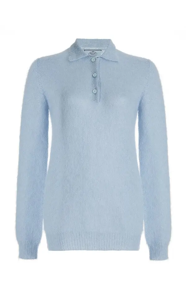 Prada Mohair-blend Knit Polo Top - Blue