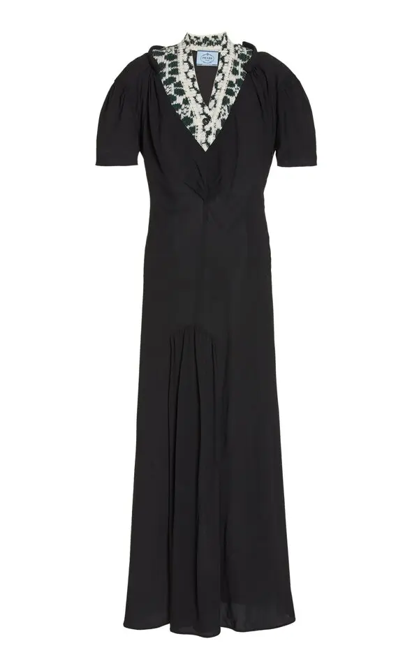 Prada Wool-paneled Stretch-crepe Maxi Dress