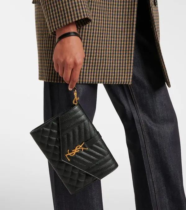 Saint Laurent Envelope Matelassé Leather Clutch - Black