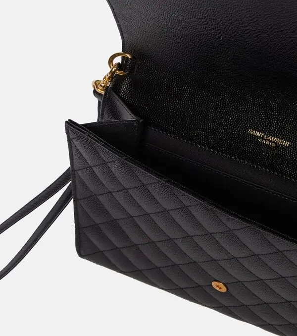 Saint Laurent Envelope Matelassé Leather Clutch - Black