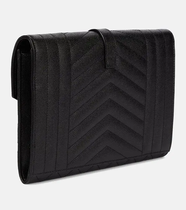 Saint Laurent Envelope Matelassé Leather Clutch - Black
