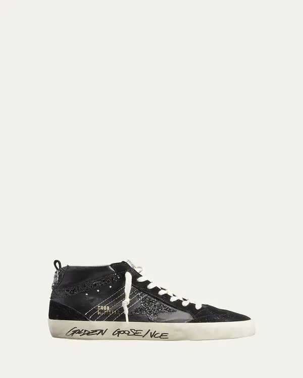GOLDEN GOOSE Mid Star Glitter Wing-tip Sneakers