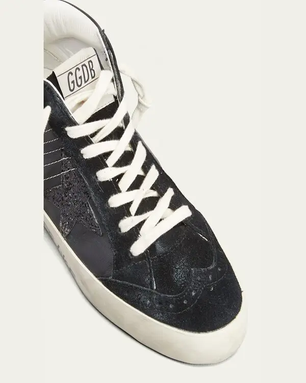 GOLDEN GOOSE Mid Star Glitter Wing-tip Sneakers