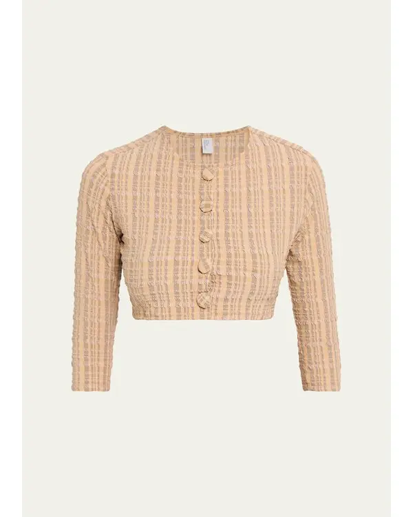 Lisa Marie Fernandez Seersucker Cropped Cardigan - Natural Sand