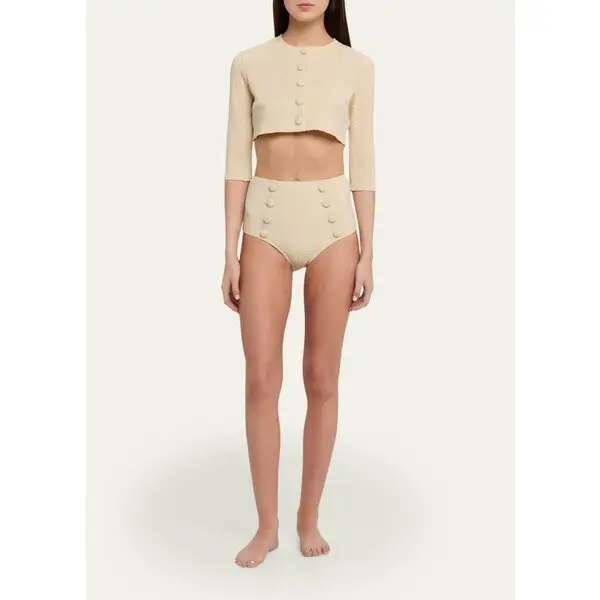 Lisa Marie Fernandez Seersucker Cropped Cardigan - Natural