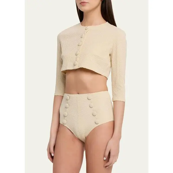 Lisa Marie Fernandez Seersucker Cropped Cardigan - Natural